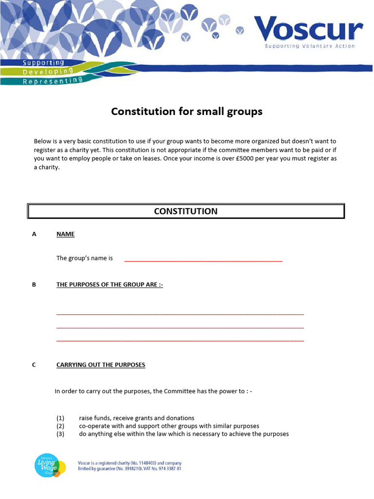 Basic Constitution For A Small Group Template - 2021 | PDF