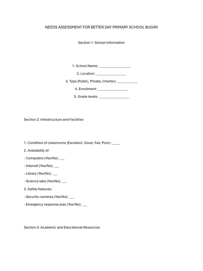 Needs Assessment For Better Day Primary School Bugiri | PDF