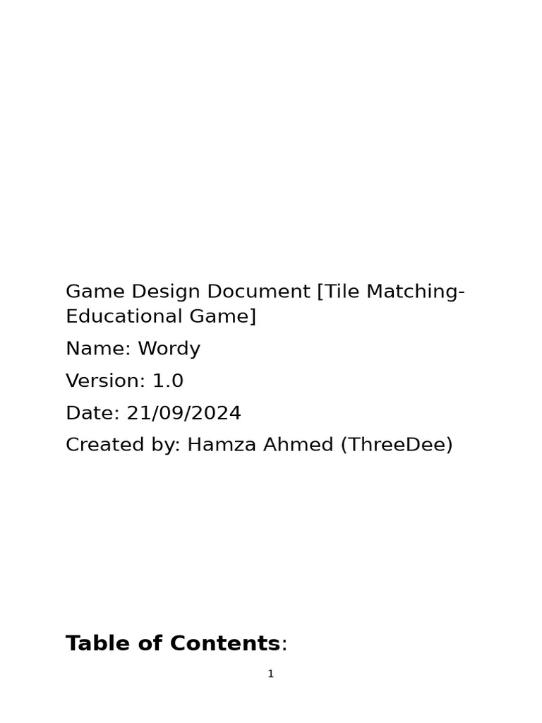 Game Design Document-Tile Matching | PDF | Equations | Games & Activities