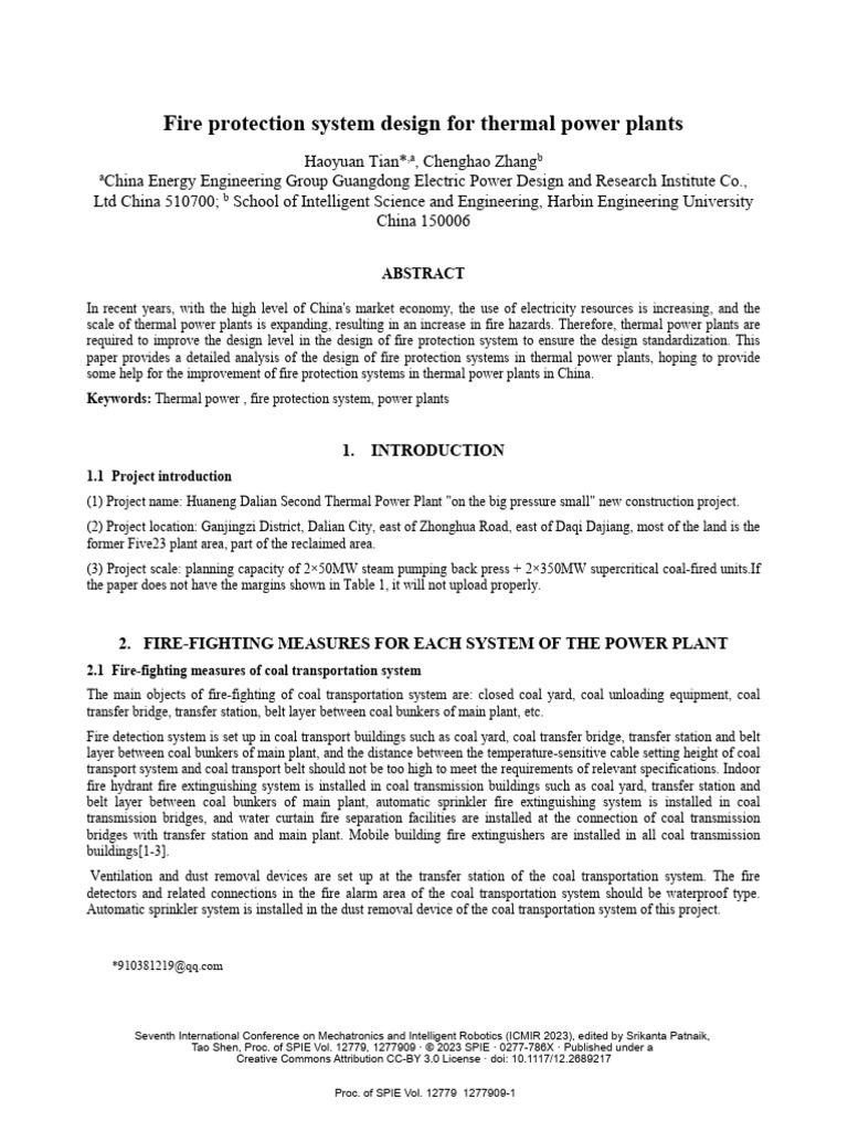 Fire Protection System Design For Thermal Power Plants: Keywords | PDF