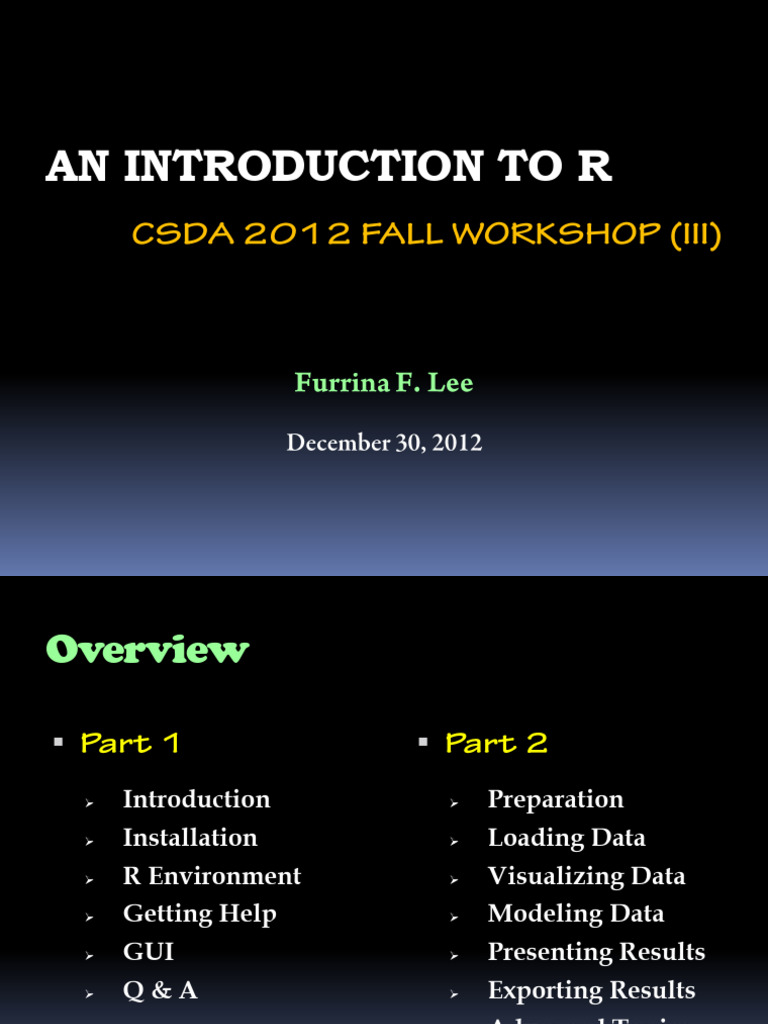 2012 Fall CSDA Workshop - Introduction of R (Handout Version) | PDF