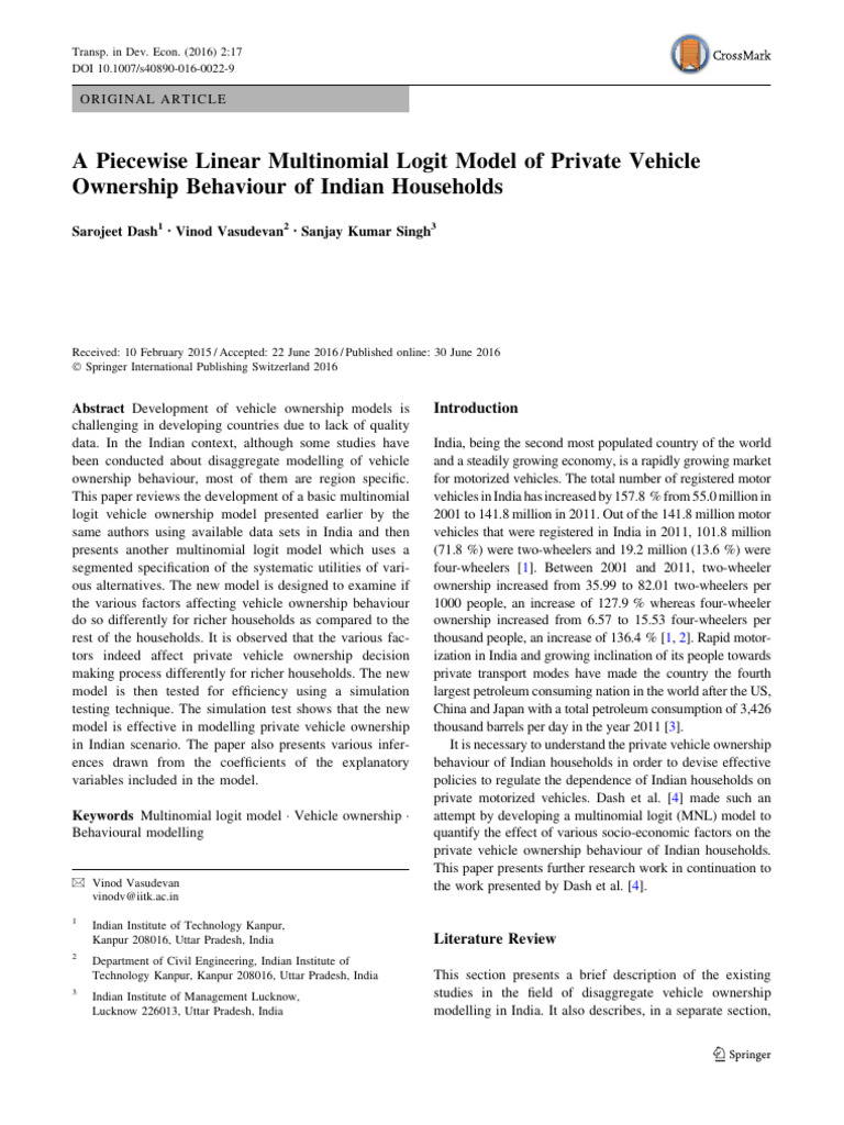 A Piecewise Linear Multinomial Logit Model of Private Vehicle Ownership ...