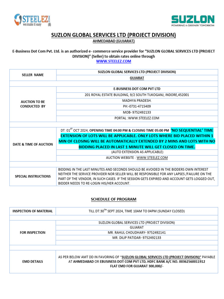 SUZLON GLOBAL PROJECT DIV DT 01st OCT 24 | PDF