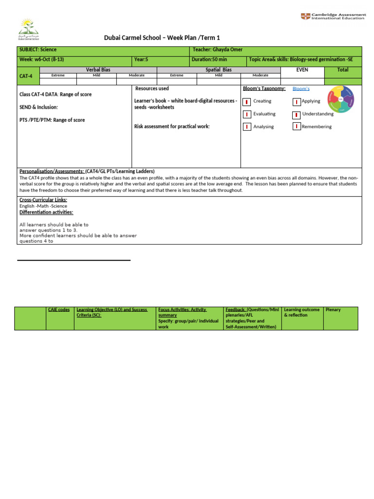 W7.oct Weekly Plany5 | PDF