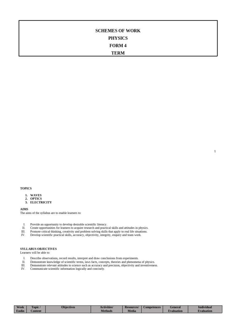 Physics F4 Scheme - Term1 - 2022 | PDF | Waves | Science & Mathematics
