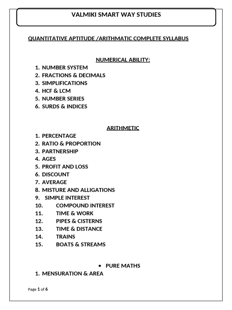 Quantitative Aptitude Syllabus | PDF