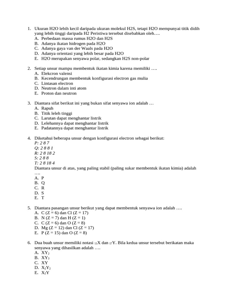 SOAL Latihan IKATAN KIMIA 2024-2025 | PDF