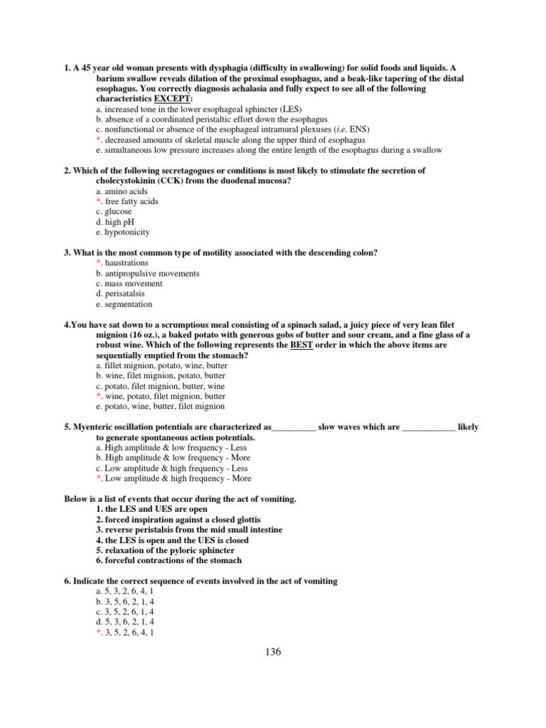 GI Practice Questions and Answers | PDF | Esophagus | Stomach