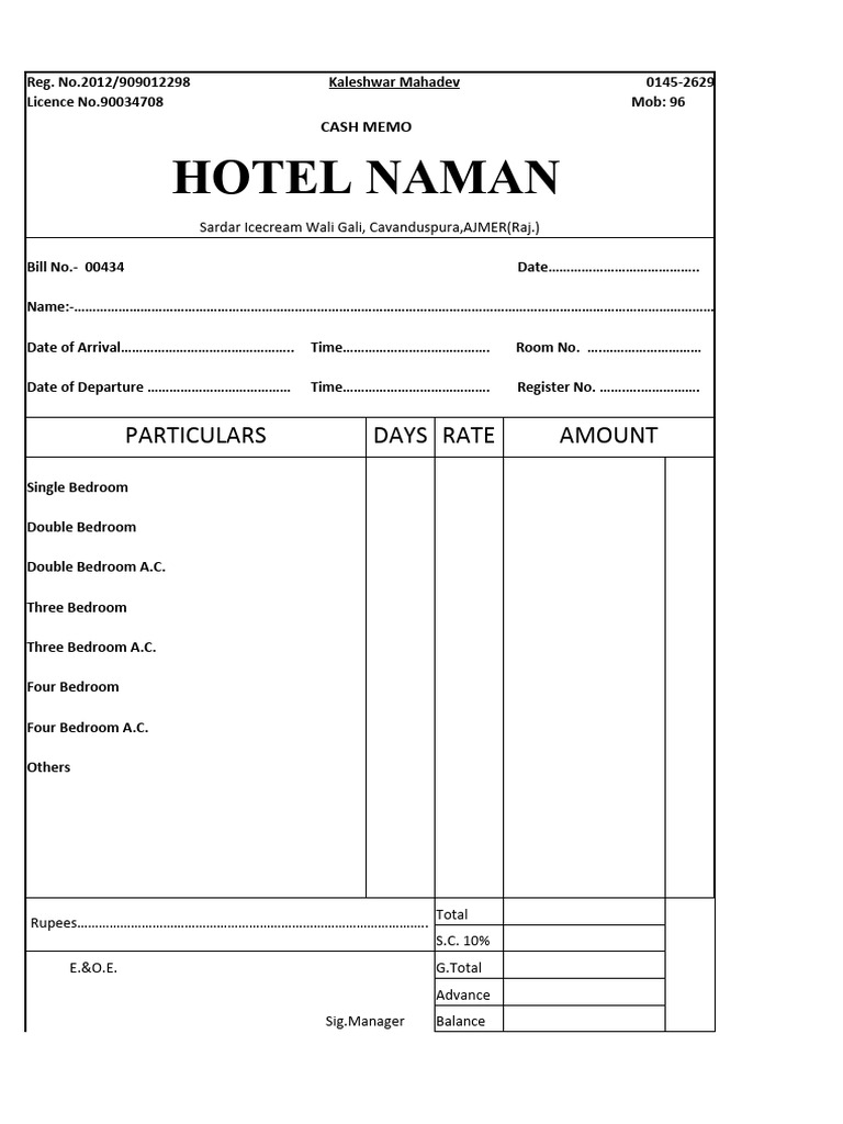 Hotel Bill Format | PDF