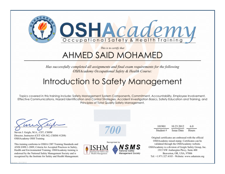 Introduction To Safety Management Certification | PDF