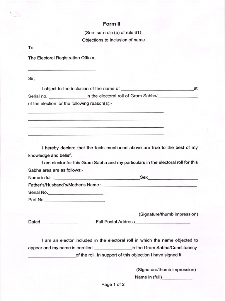 Objections To Inclusion of Name - FORM II | PDF