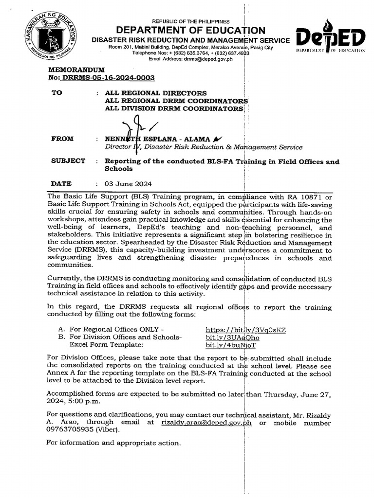 BLS FA Training - MEMO | PDF