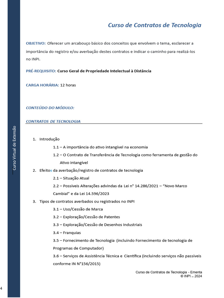 Ementa Cursode Contratosde Tecnologia 2024 | PDF