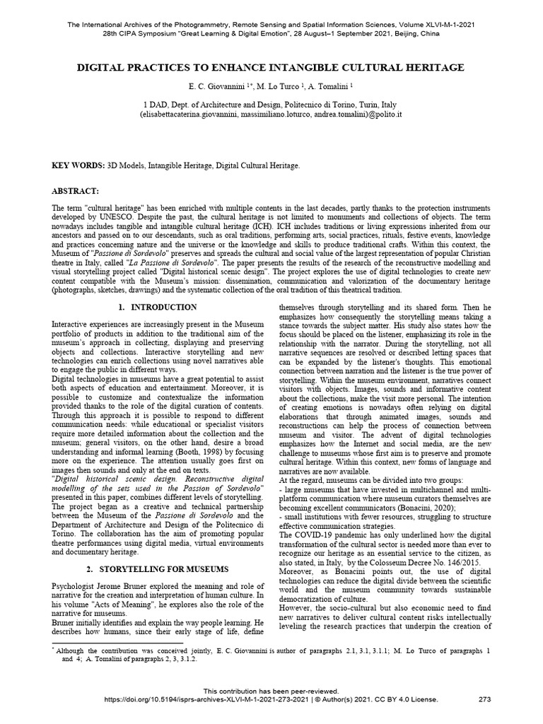 Digital Practices To Enhance Intangible Cultural Heritage 41idrl14zg | PDF