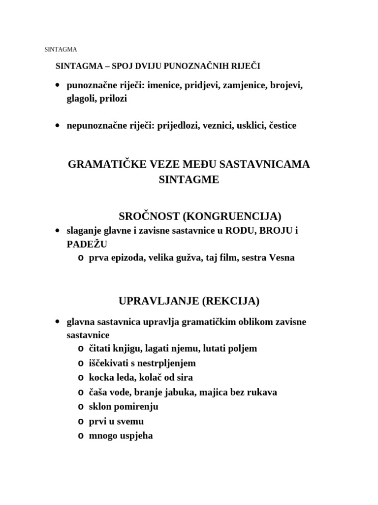 SINTAKSA Ponavljanje | PDF