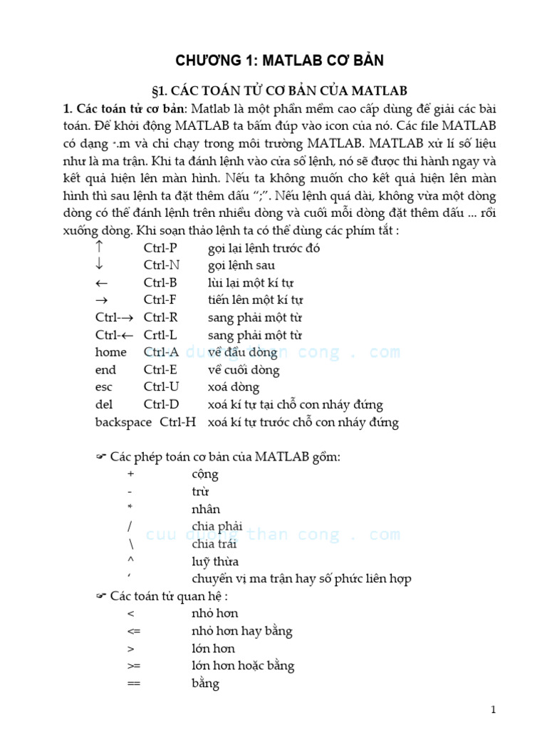 Matlab - Tran-Van-Chinh - Chuong-1 - Matlab-Co-Ban - (Cuuduongthancong - Com) | PDF