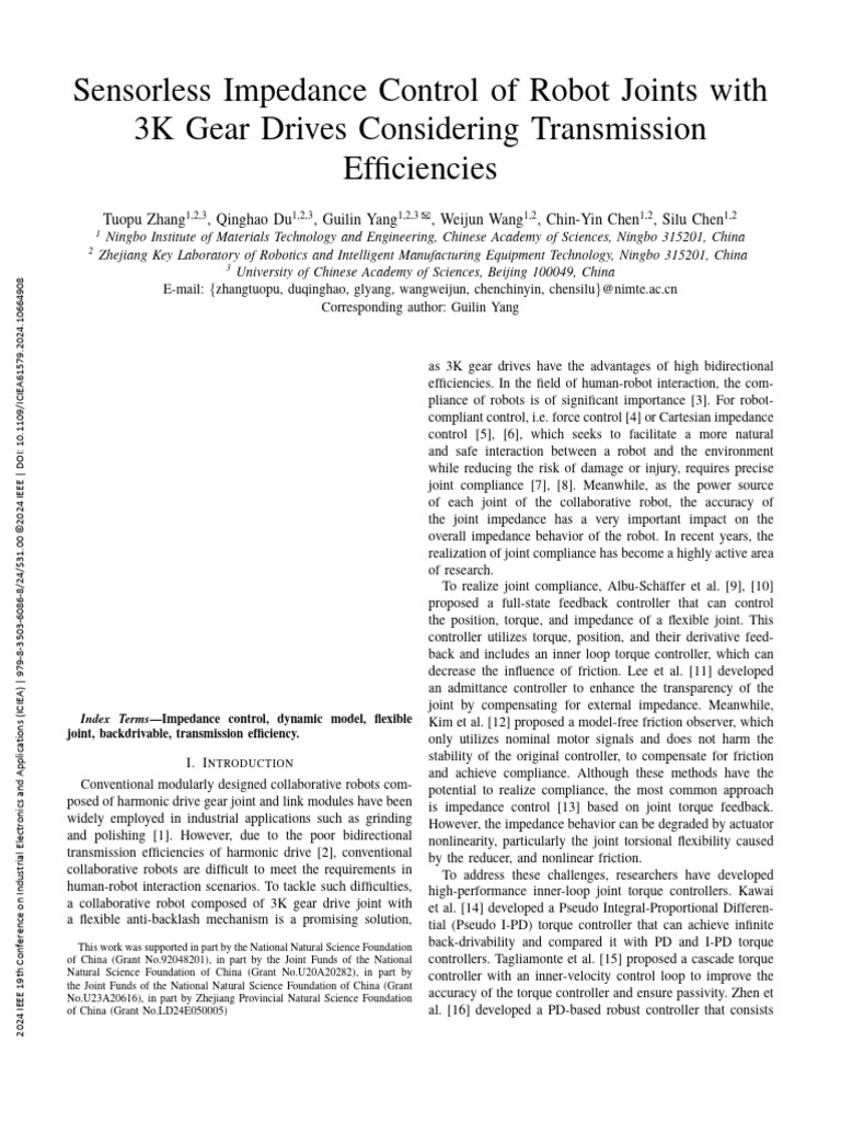 10 - Sensorless Impedance Control of Robot Joints With 3K Gear Drives ...