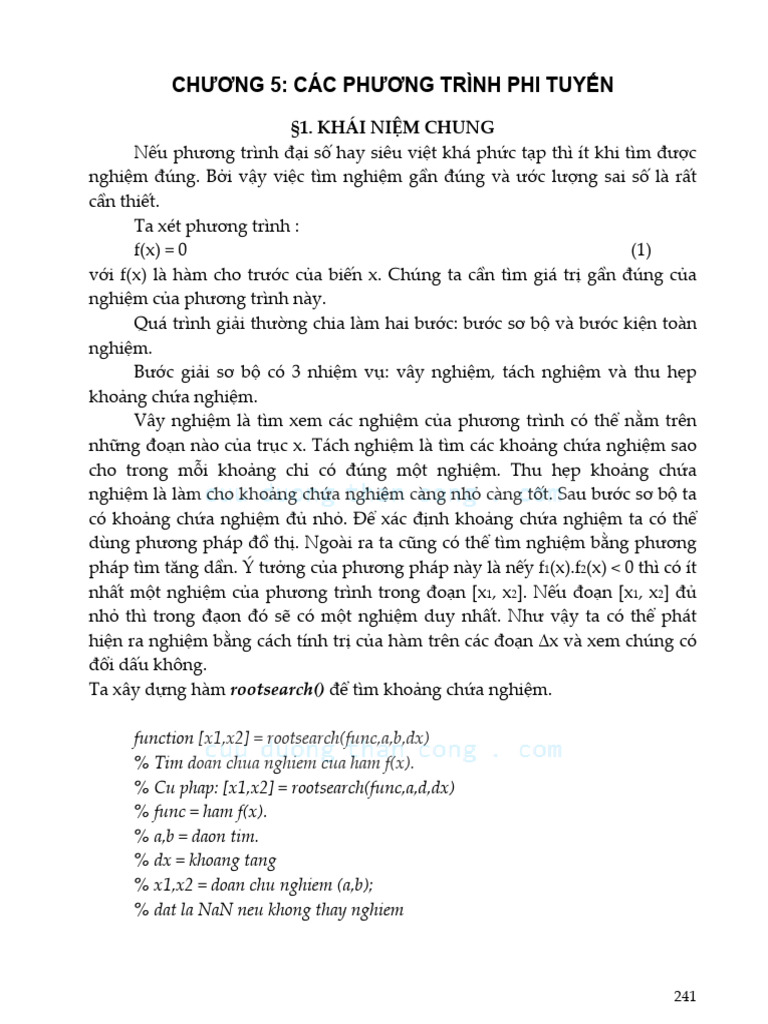 Matlab Tran Van Chinh Chuong 5 Cac Phuong Trinh Phi Tuyen (Cuuduongthancong - Com) | PDF