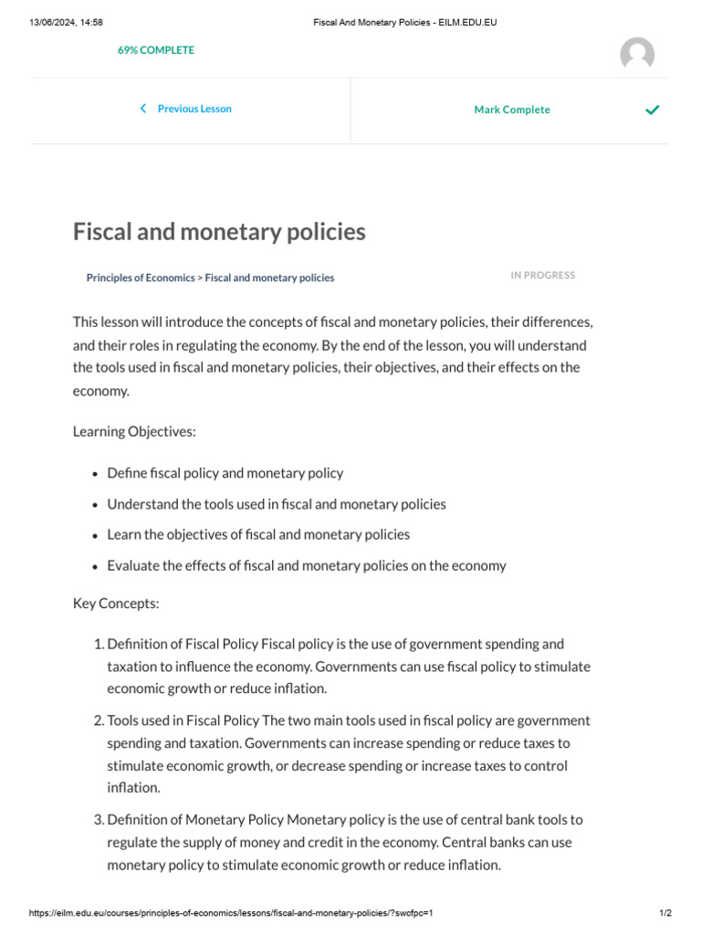 10 Fiscal and Monetary Policies - EILM - EDU.EU | PDF