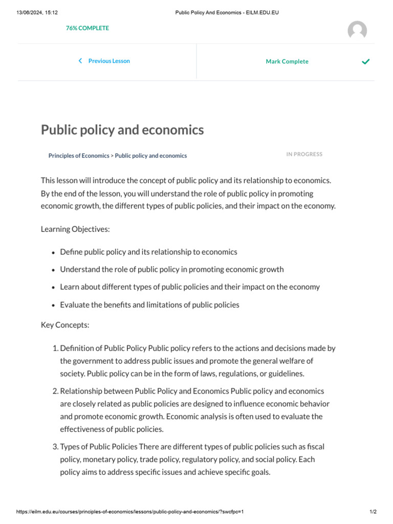 11 Public Policy and Economics - EILM - EDU.EU | PDF