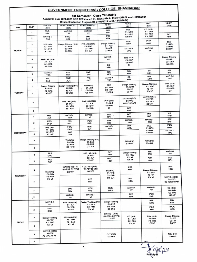 Revised 1st Semester Timetable | PDF