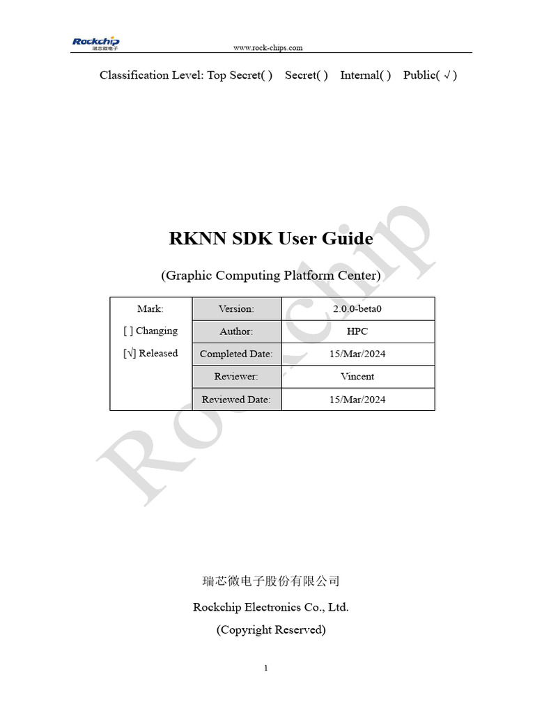02 Rockchip RKNPU User Guide RKNN SDK V2.0.0beta0 EN | PDF