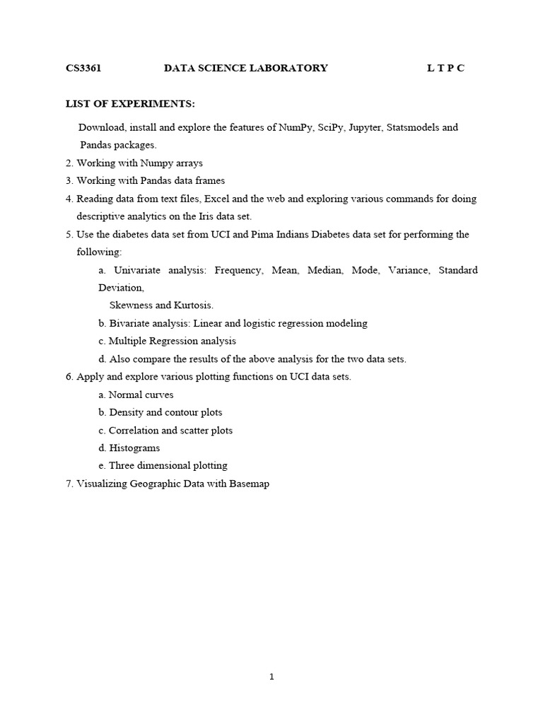 CS3361 Data Science Laboratory LTPC | PDF