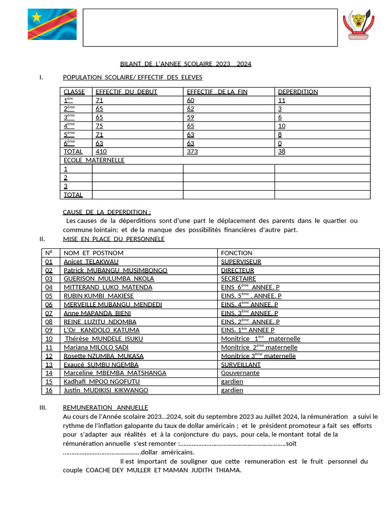 Bilant de L'annee Passee | PDF