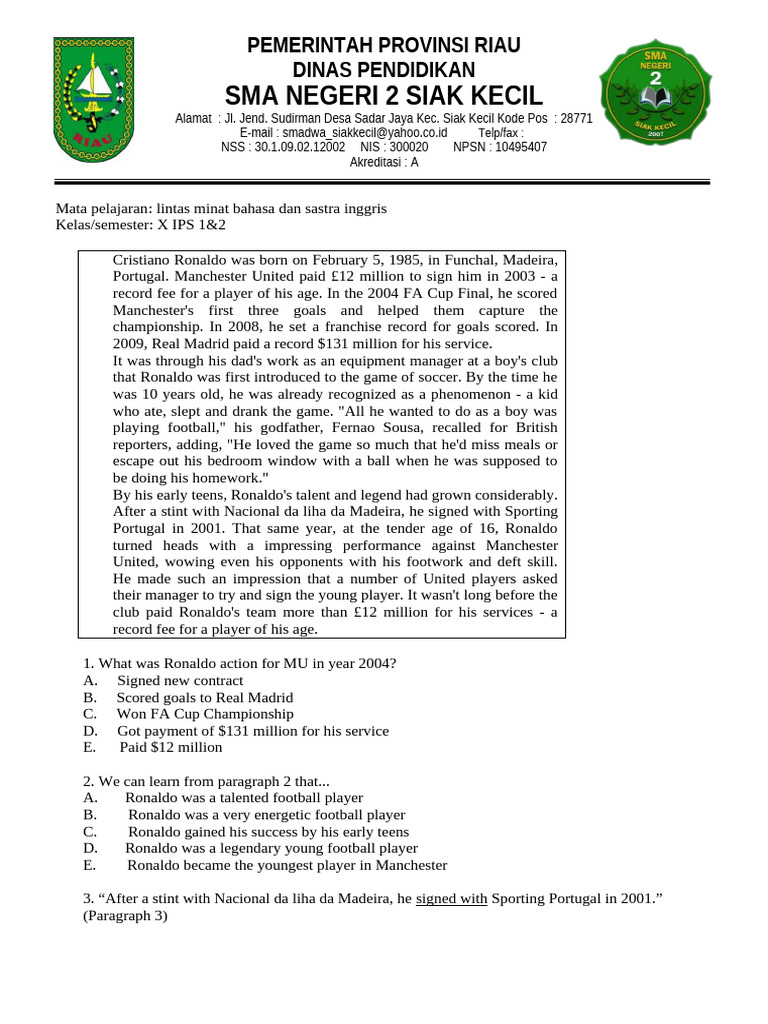 Soal Lintas Minat Bahasa Inggris Kelas X Ips Update | PDF