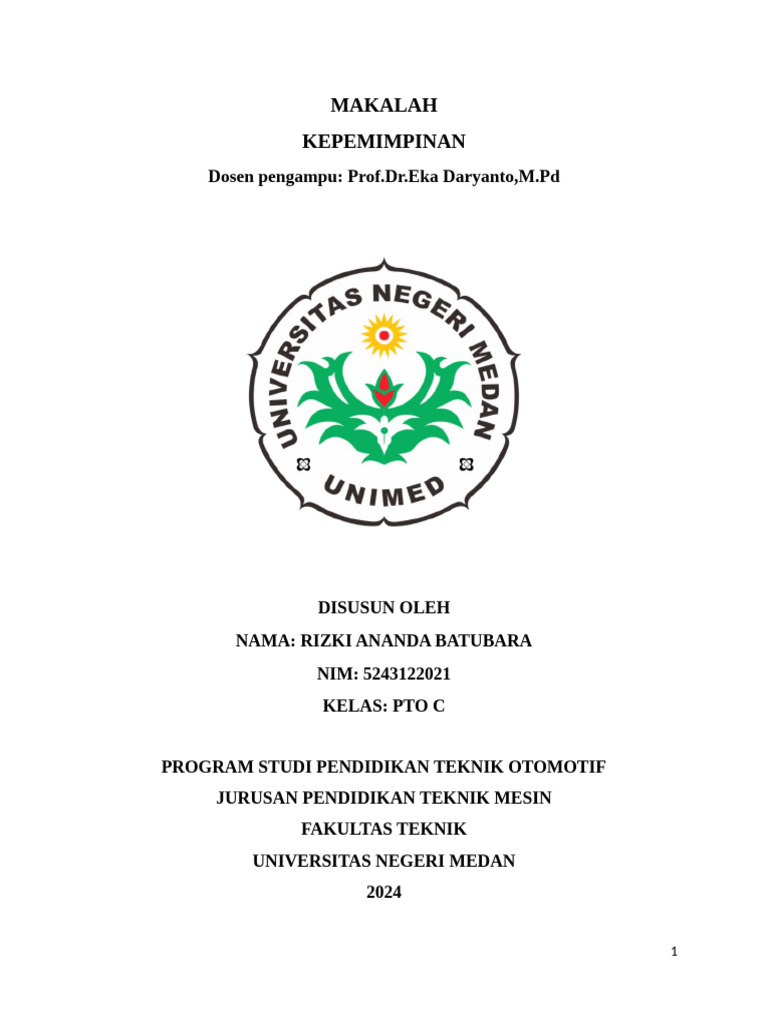 Makalah Kepemimpinan Rizki Ananda Batubara 5243122021 Pdf