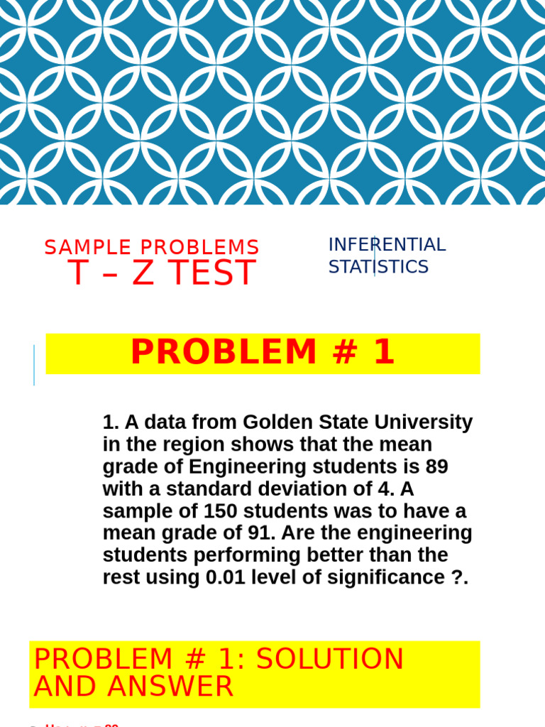 STAT 2 Sample Problems For T or Z Test With Solution | PDF