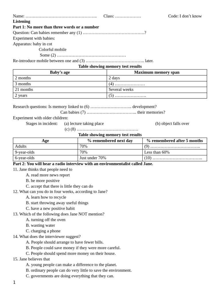 Progress Test 1 | PDF
