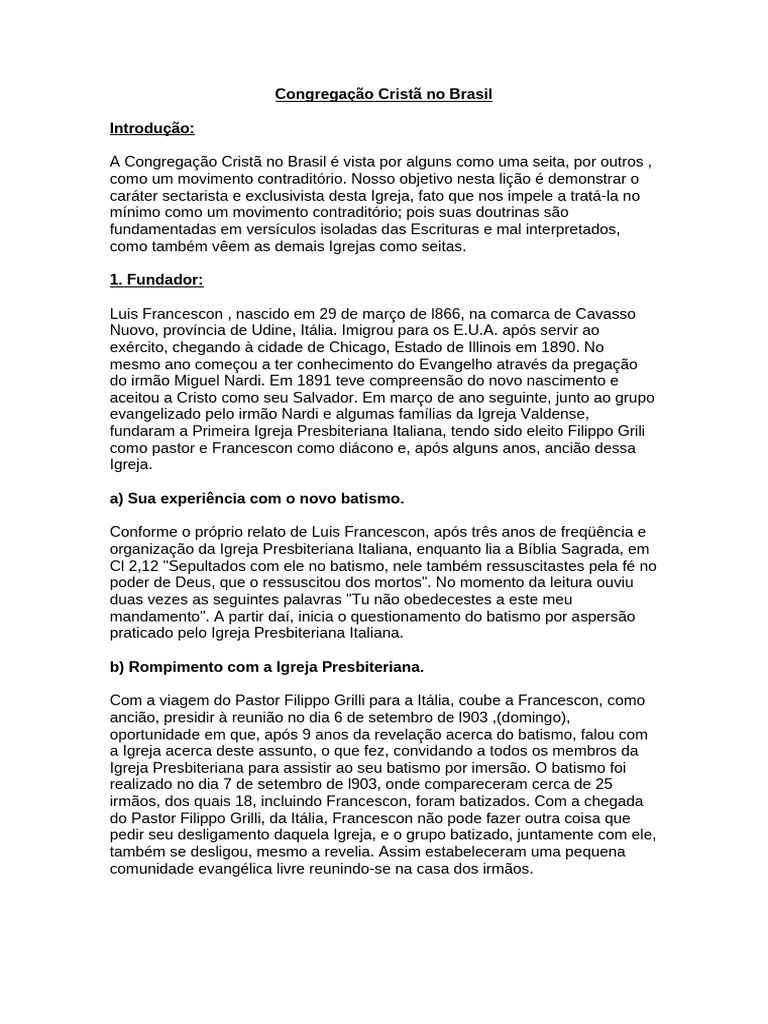 Congregação Cristã No Brasil | PDF