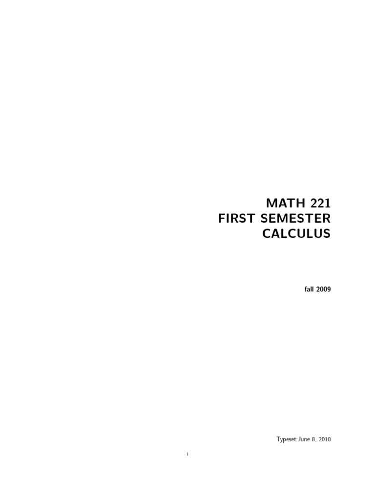 MATH 221 First Semester Calculus: Fall 2009 | PDF