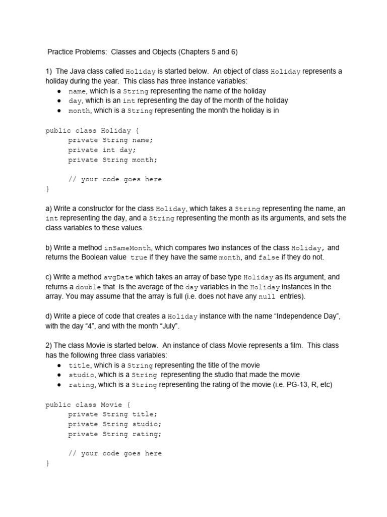 Classes and Objects Practice | PDF