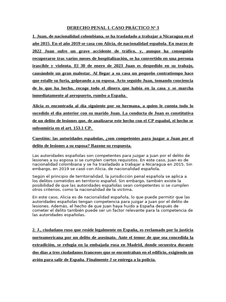 Caso Prã¡ctico de Derecho Penal I. NÂº 3 | PDF