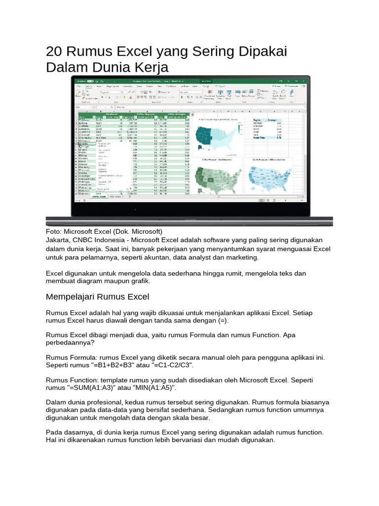 20 Rumus Excel Yang Sering Dipakai Dalam Dunia Kerja | PDF