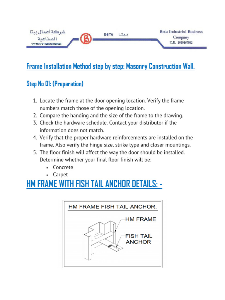 Frame Installation Method - Conc-Wall | PDF