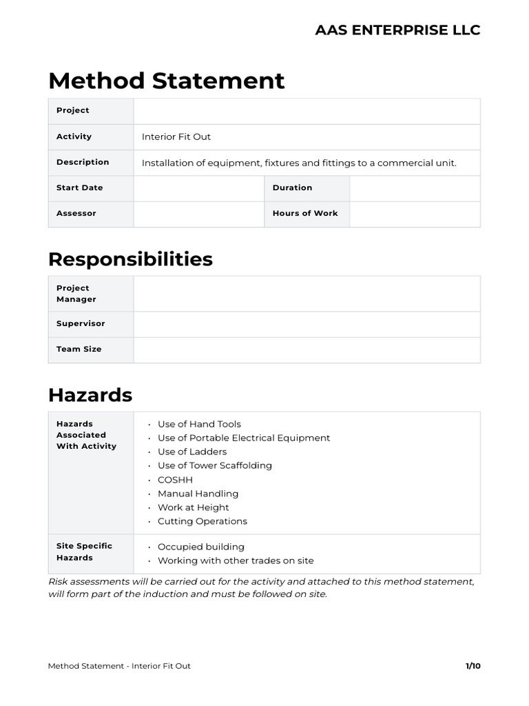 Method Statement Interior Fit Out | PDF