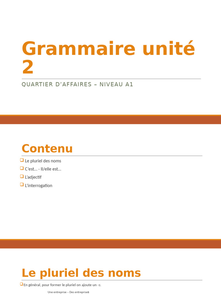 Grammaire Unité 2 | PDF
