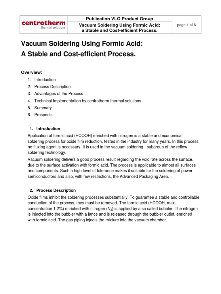 Vacuum Soldering Using Formic Acid Paper | PDF | Soldering | Solder