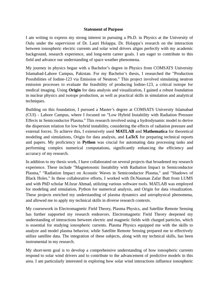 Statement of Purpose | PDF