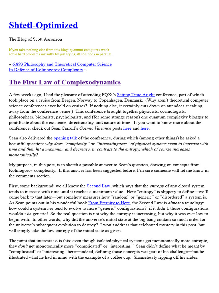 Shtetl-Optimized Blog Archive The First Law o | PDF
