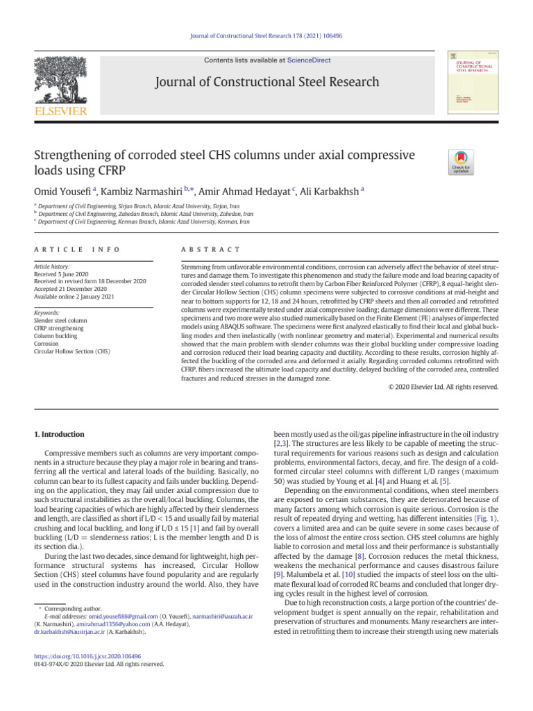Strengthening Of Corroded Steel Chs Columns Under Axial Compressive Pdf