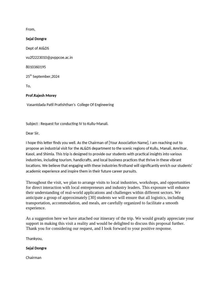 Proposal Letter For IV | PDF