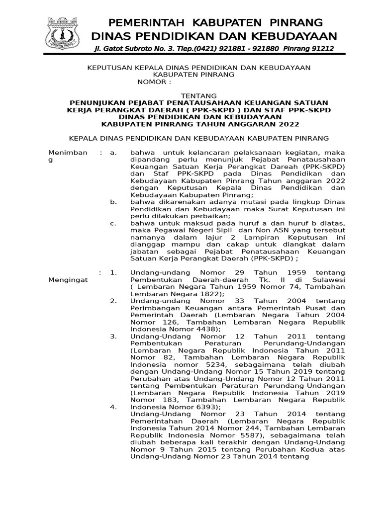 SK PPK-SKPD Pokok 2022 | PDF