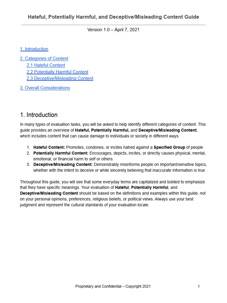 Hateful Potentially Harmful Deceptive Misleading Content Guide | PDF
