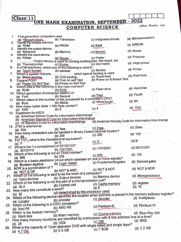 STD 11 Comp Sci - One Words - Sep 2022 | PDF