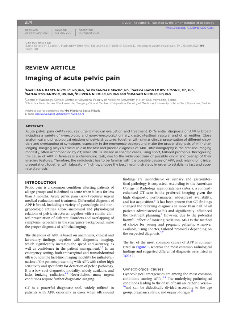 BJR 2021 Imaging of Acute Pelvic Pain bjr.20210281 | PDF
