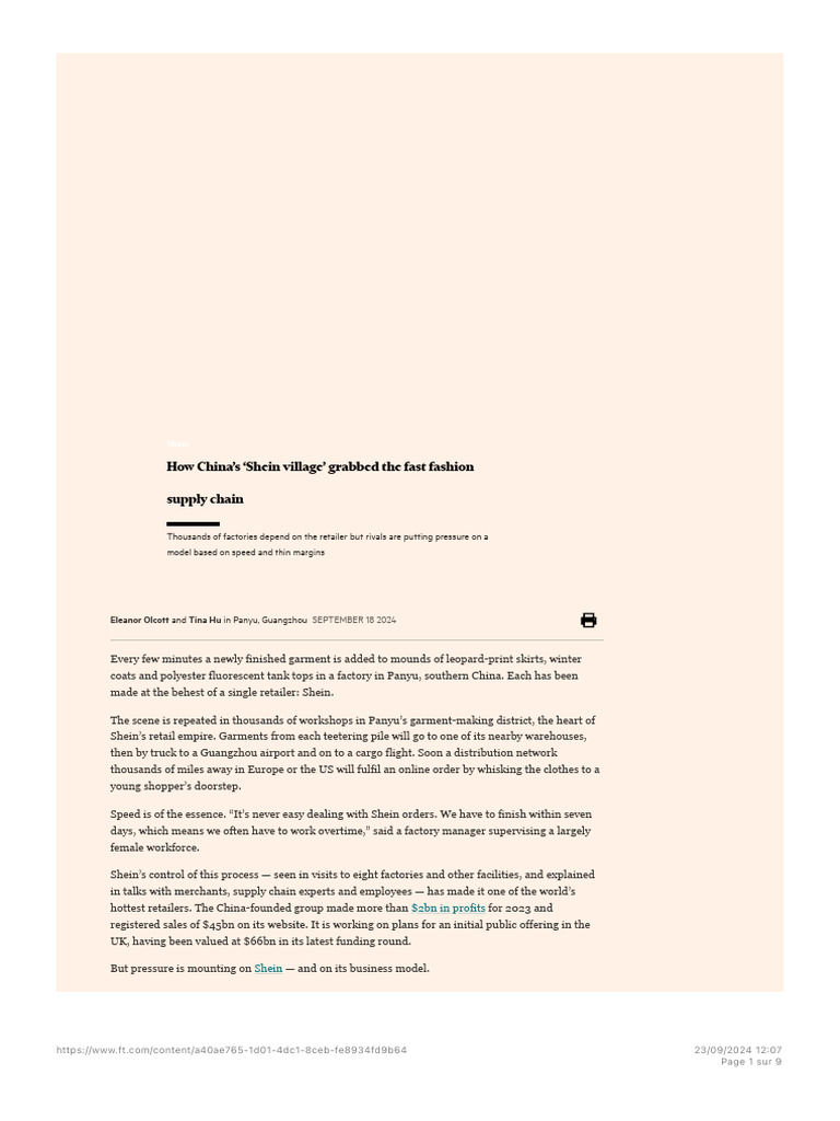 How China's Shein Village' Grabbed The Fast Fashion Supply Chain | PDF